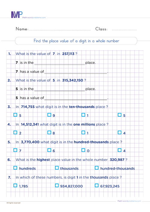 Whole Numbers Worksheets