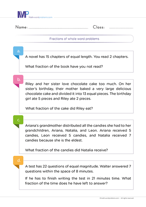 Fraction Word Problems Grade 4 Worksheets Word Problems Involving 