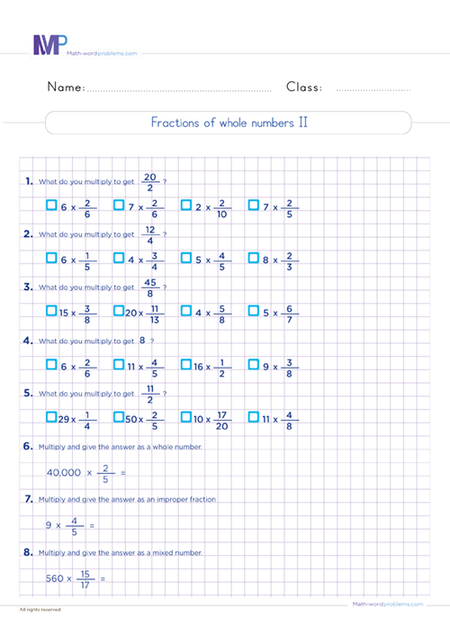 Fractions Of Whole Number II 6th Grade