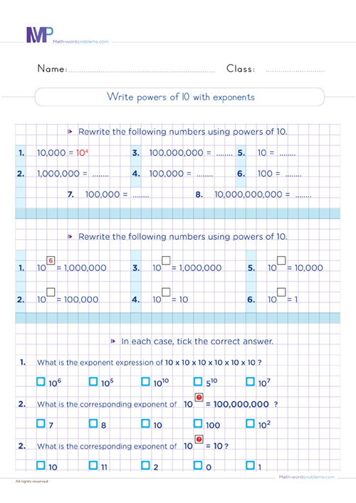 Write Powers Of 10 With Exponents Grade 6