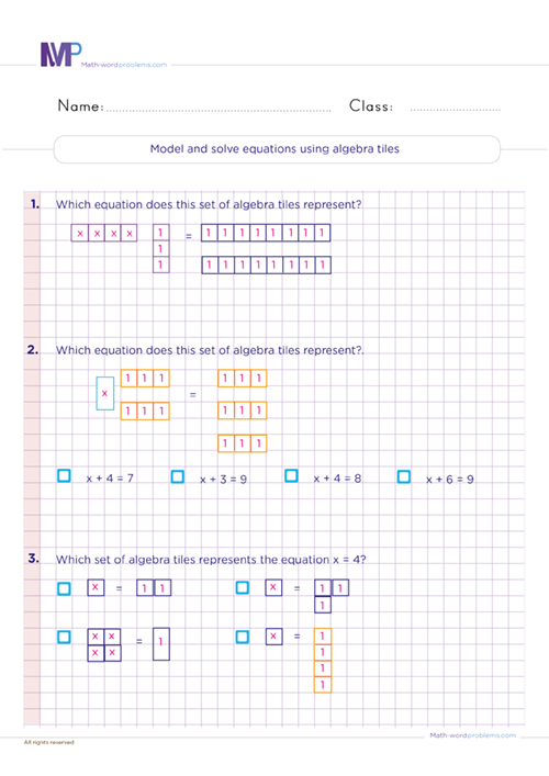 One Variable Equation 6th Grade Worksheets