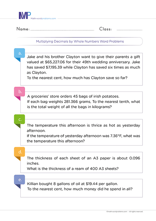 Multiplication Word Problems