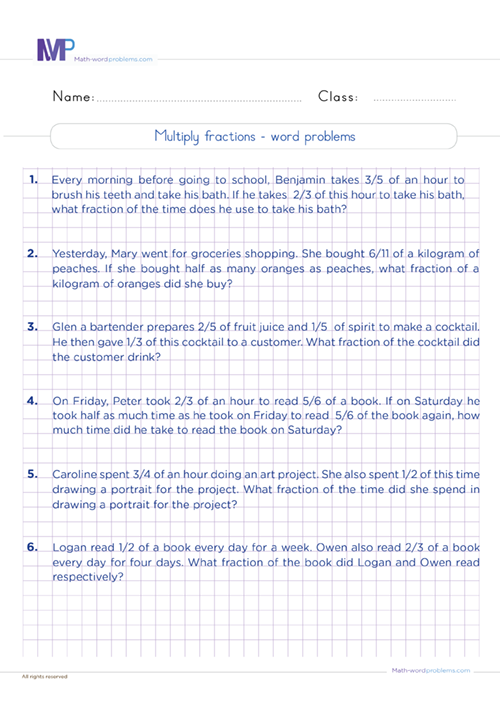 Multiplying Fractions Word Problems