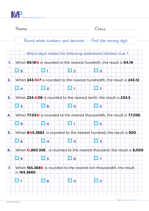 Round Whole Numbers And Decimals 6th Grade