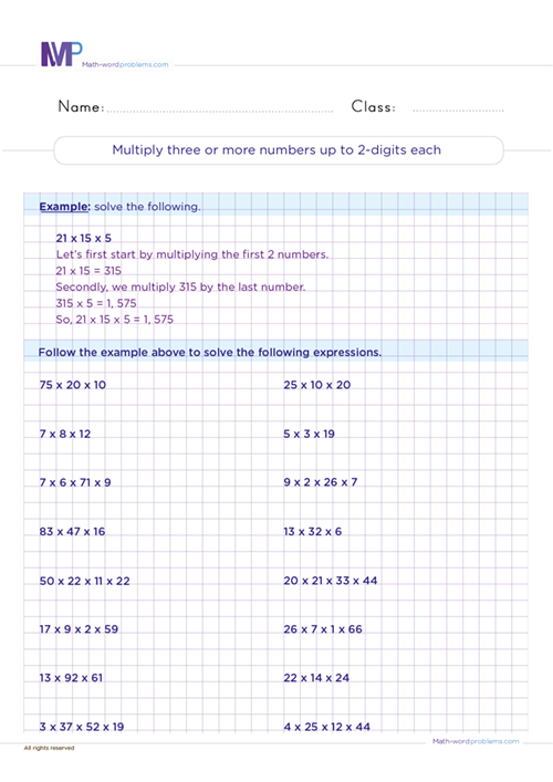 Multiply Three Or More Numbers Up To 2 Digits Each
