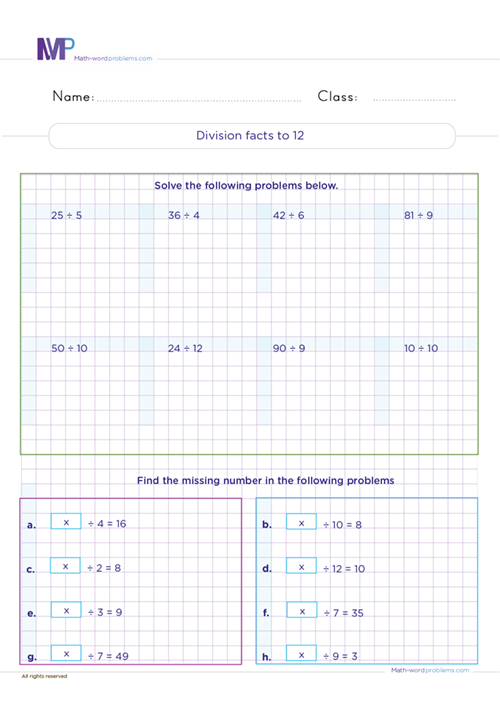 Division Facts To 12