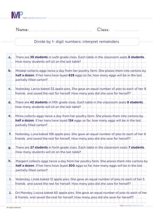 Divide 1 Digit Numbers Interpret Remainders